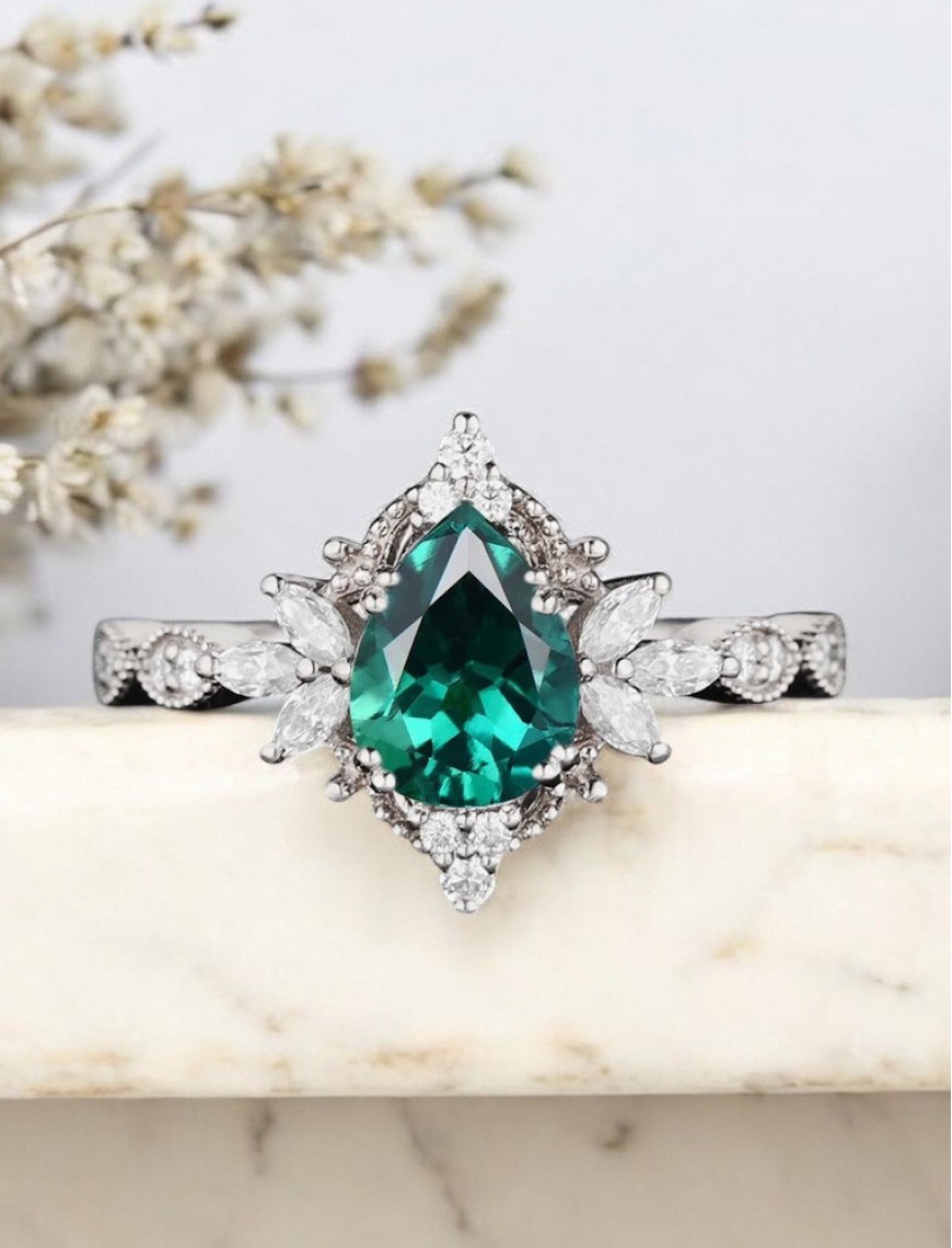 Damla Zümrüt Ve Markiz Pırlantalı Vintage Yüzük | MY DIAMOND