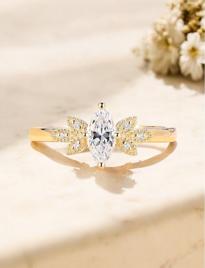 Markiz Pırlantalı Vintage Yaprak Tasarım Yüzük | MY DIAMOND