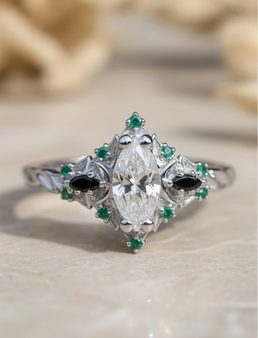 Markiz Pırlantalı Vintage / Retro Tasarım Yüzük | MY DIAMOND