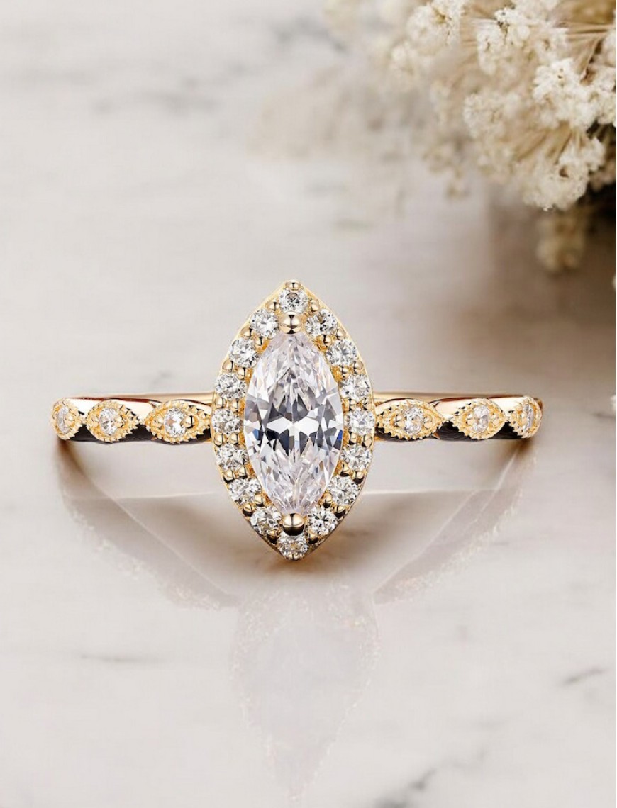 Markiz Pırlanta Vintage Tasarım Tektaş Yüzük | MY DIAMOND